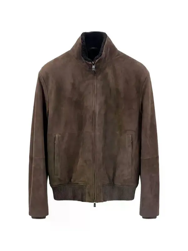 Corneliani Suede Long-sleeve Bomber Jacket