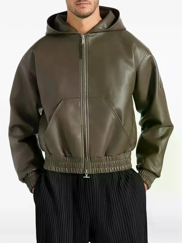Manière De Voir Jude Leather Zip-through Hooded Jacket Olive
