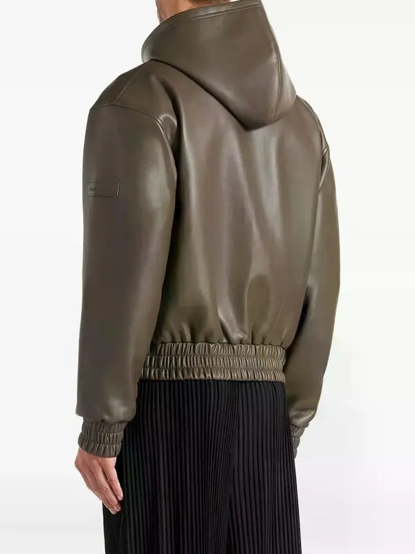 Manière De Voir Jude Leather Zip-through Hooded Jacket Olive
