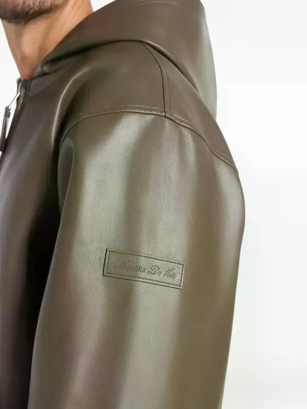 Manière De Voir Jude Leather Zip-through Hooded Jacket Olive