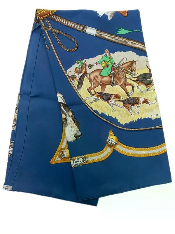 Hermès 1980-1990 Le Laisser Courre Silk Scarf 90 Scarves - Blue