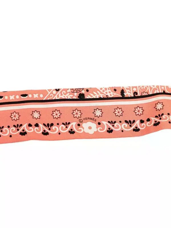 Hermès 1980-2000 Peuple Du Vent Bandana Twilly Silk Scarf Scarves - Pink