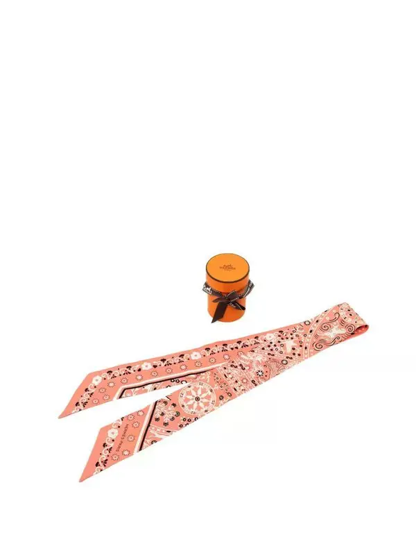 Hermès 1980-2000 Peuple Du Vent Bandana Twilly Silk Scarf Scarves - Pink
