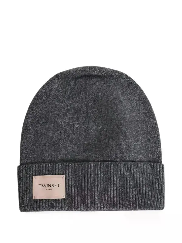 TWINSET Logo-patch Ribbed-trim Beanie Hat
