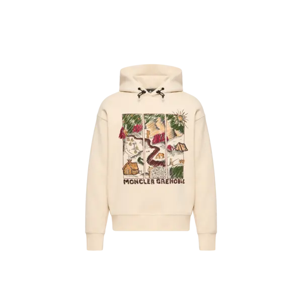 Moncler Mountain Landscape Print Cotton Blend Hoodie - White