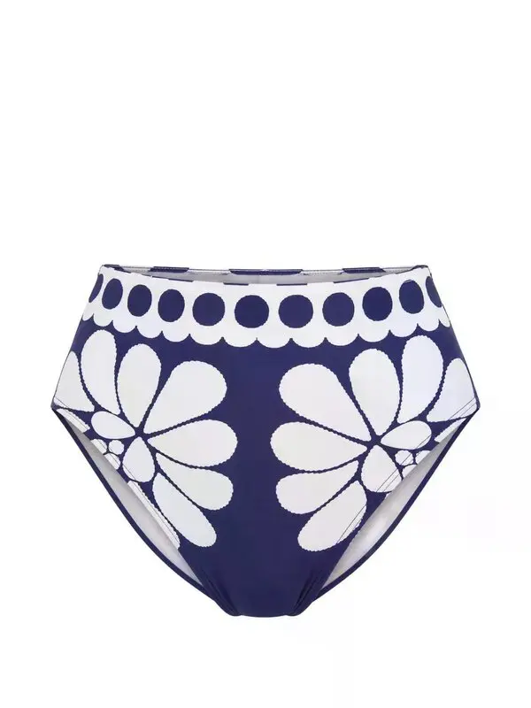 Farm Rio Floral-print High-waisted Bikini Bottoms - Blue