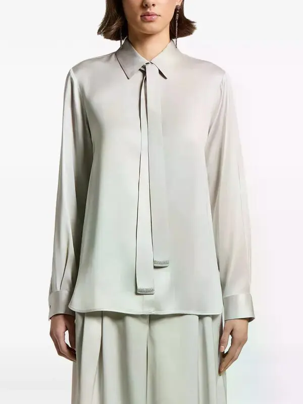 Peserico Point-collar Satin Shirt - Grey