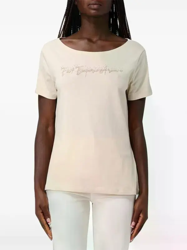 EA7 Logo-stud Cotton T-shirt - Neutrals
