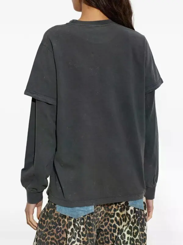 GANNI Logo-print Layered-sleeve T-shirt - Grey