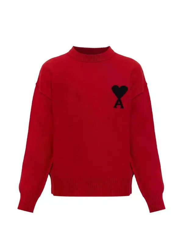 AMI Paris Crew-neck Wool Sweater With De Coeur - Red