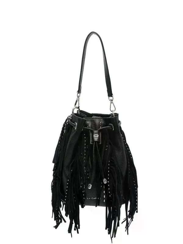 LA CARRIE Fringe-detail Studded Bucket Bag - Black