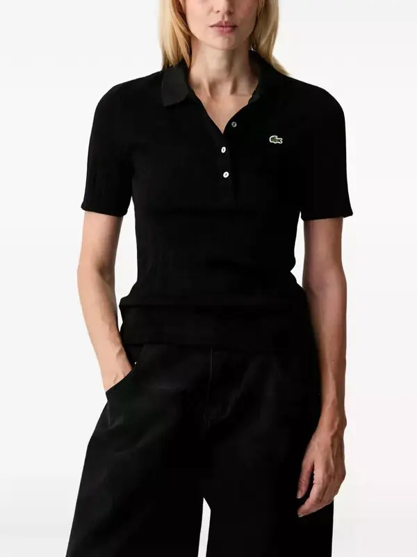 Lacoste Logo-patch Ribbed-knit Polo Shirt