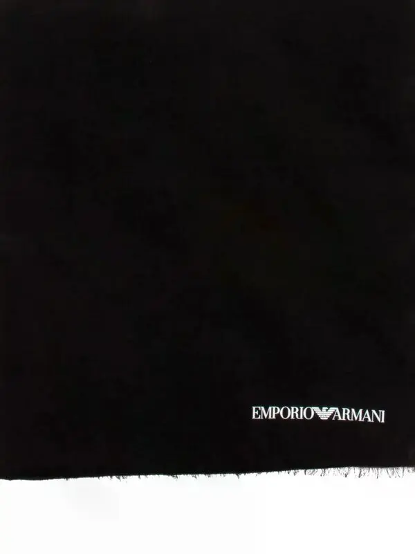 Emporio Armani Logo-print Frayed Scarf - Black