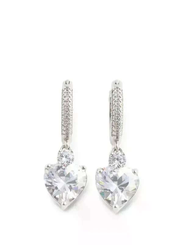 SELF-PORTRAIT Crystal Heart-pendant Earrings - Silver
