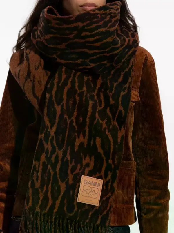 GANNI Animal-motif Fringed Scarf