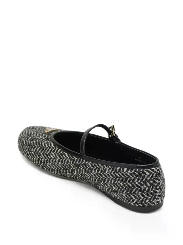 Prada Herringbone-pattern Buckle-strap Ballet Flats