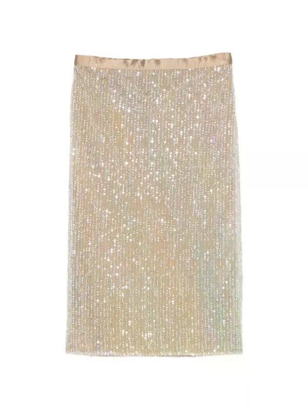 AMI Paris Sequin-embellished Pencil Midi Skirt - Neutrals