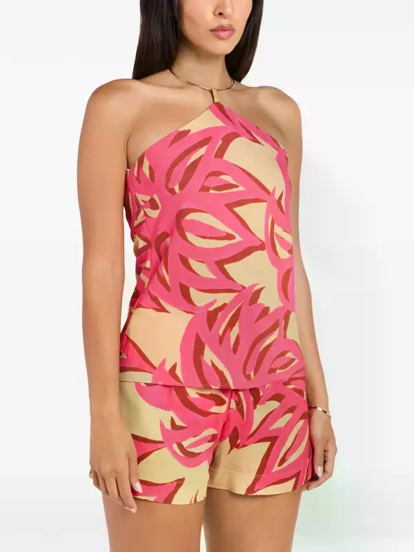Themis Z Ismene Sabra Leaf-print Halterneck Blouse