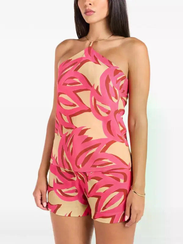 Themis Z Ismene Sabra Leaf-print Halterneck Blouse
