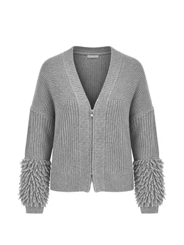 Kinross Cashmere Fringe-sleeve Cardigan - Grey