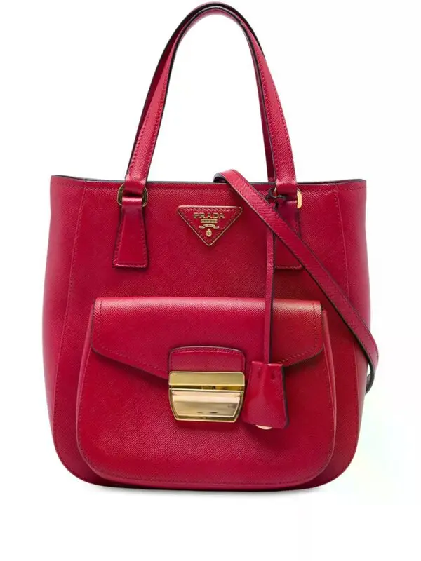 Prada 2010-2026 Saffiano Lux Metropolis Tote Satchel - Red