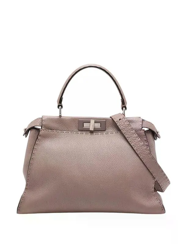 Fendi 2000-2010 Medium Leather Selleria Peekaboo Iconic Satchel - Grey