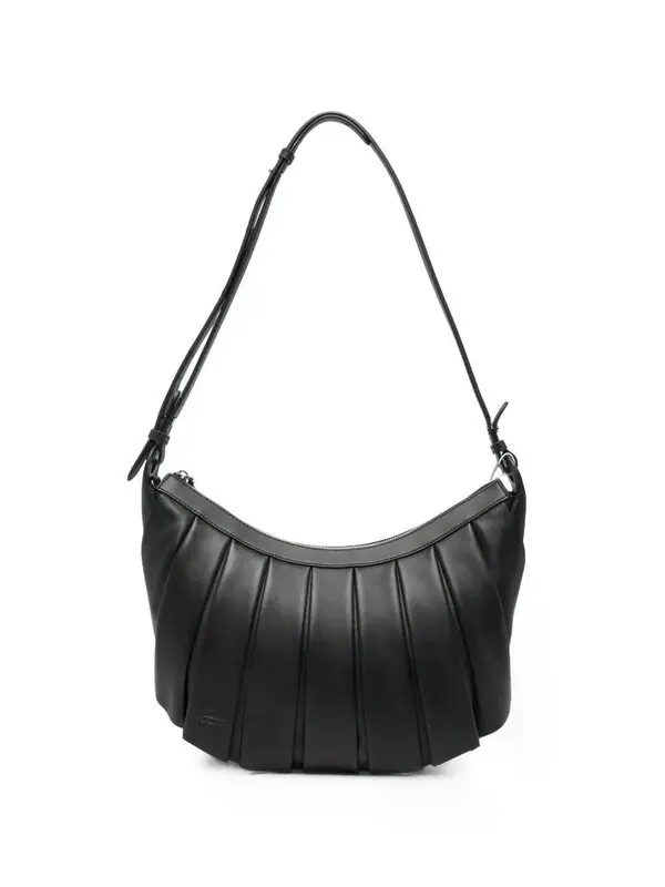 Lacoste M Hobo Pleated Leather Shoulder Bag - Black