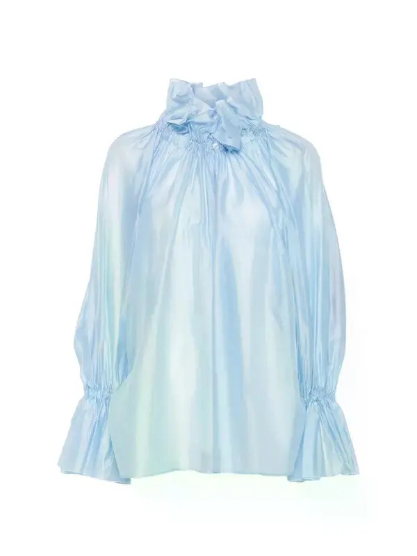THELATEST Ruffled-neck Blouson-sleeve Shirt
