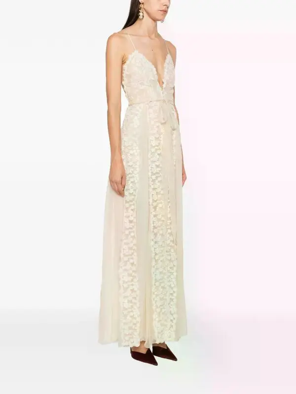 Fendi Floral-lace Belted Maxi Dress - Neutrals