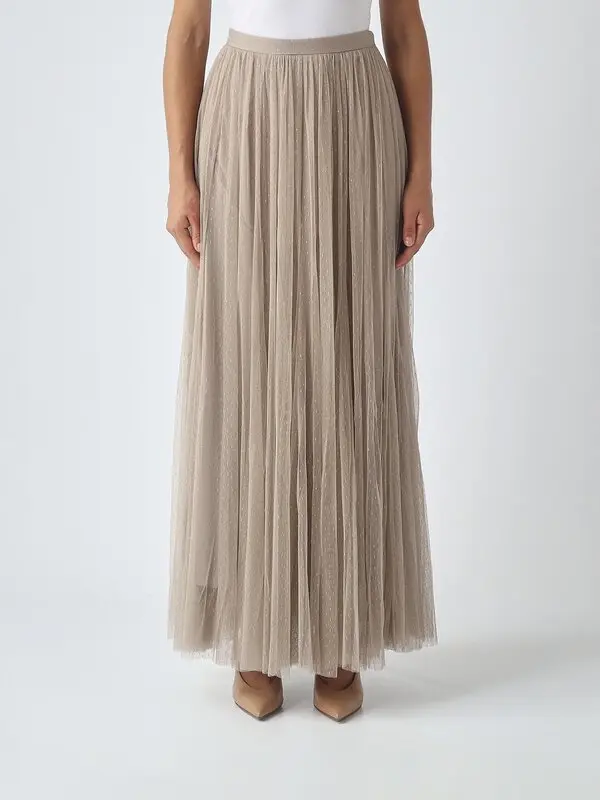 TWINSET High-waisted Pleated Midi Skirt In Tulle With Side Zip Closure