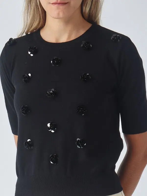 MEIMEIJ Sequin-embellished Short-sleeved Wool Knit Top