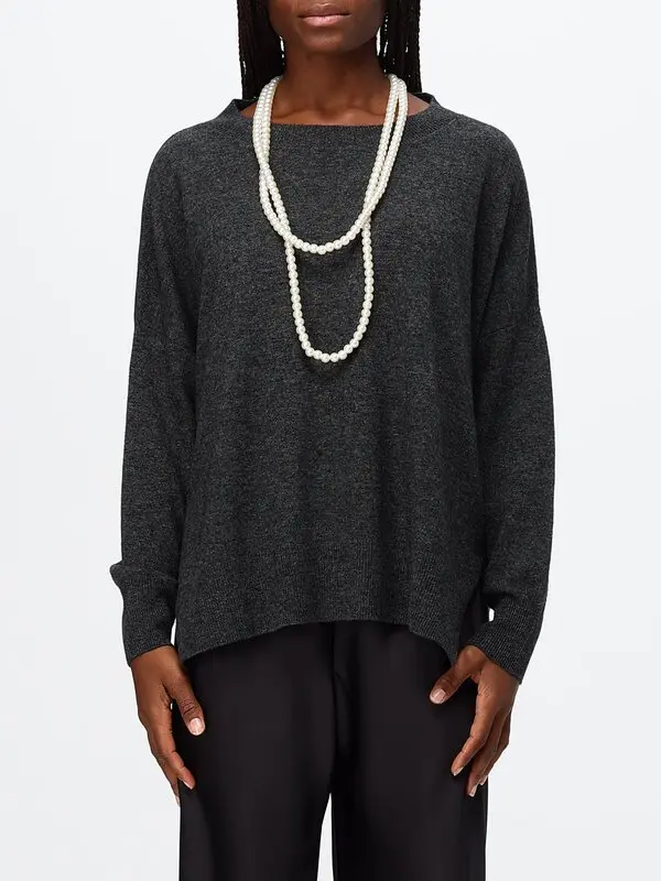 MEIMEIJ Jewel-embellished Wool-blend Sweater With Asymmetrical Hem - Grey