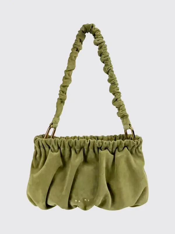 Marni Ruched Synthetic Suede Shoulder Bag - Green