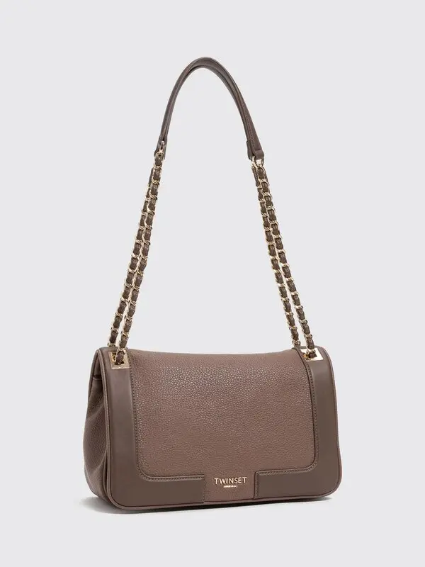 TWINSET Grained Faux Leather Shoulder Bag With Braided Handle
