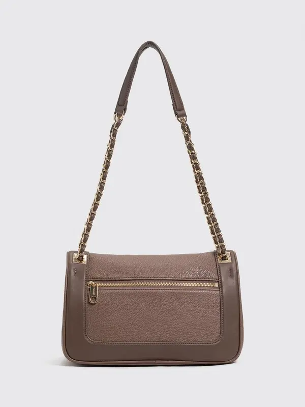 TWINSET Grained Faux Leather Shoulder Bag With Braided Handle