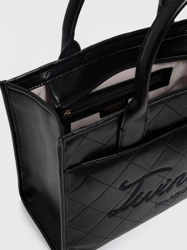 TWINSET Quilted Synthetic Leather Handbag With Tone-on-tone Lettering Logo