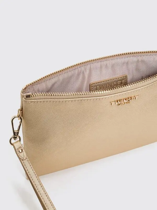 TWINSET Saffiano Faux Leather Envelope Clutch With Wrist Strap