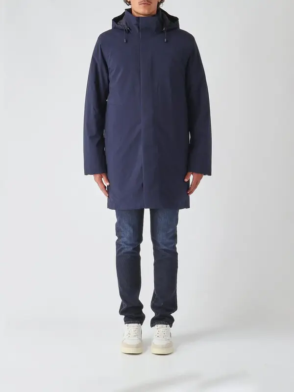 K-WAY Thomal Knee-length Windbreaker Jacket With Removable Hood - Navy
