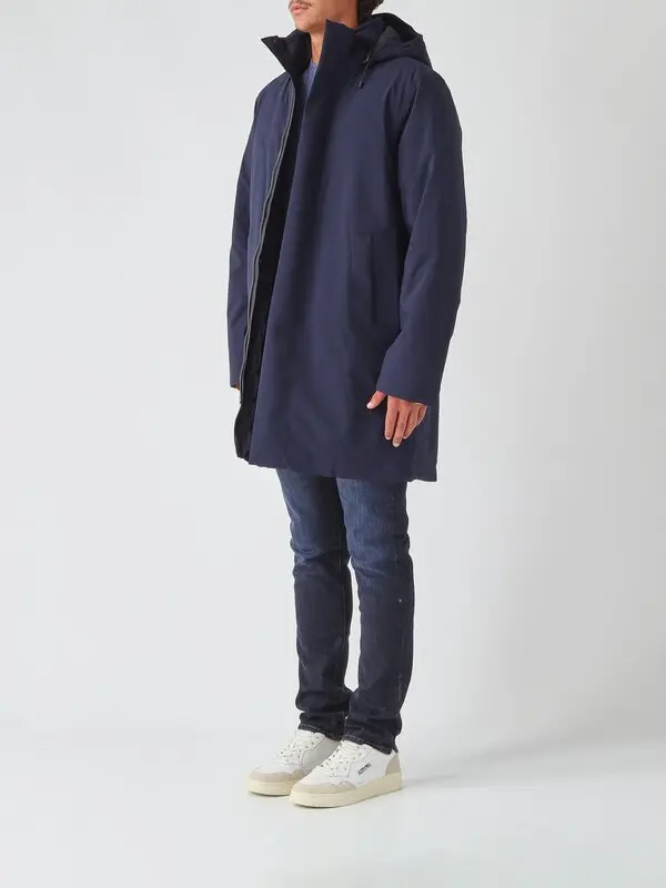 K-WAY Thomal Knee-length Windbreaker Jacket With Removable Hood - Navy
