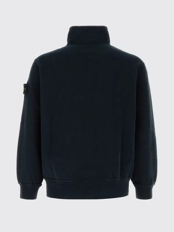 Stone Island Half-zip Cotton Funnel Neck Sweatshirt With Compass Logo Patch - Blue