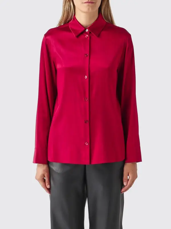 Max Mara Slim Fit Shirt In Stretch Silk Satin With A Classic Collar - Ruby