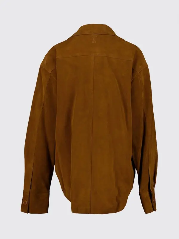 AMI Paris Suede Leather Shirt Jacket With Classic Collar