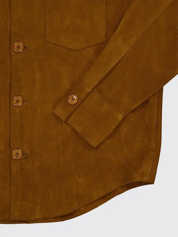 AMI Paris Suede Leather Shirt Jacket With Classic Collar