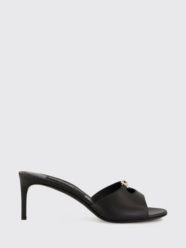 Dolce & Gabbana Smooth Lambskin Mules With Dg Monogram Logo And Mid Heel