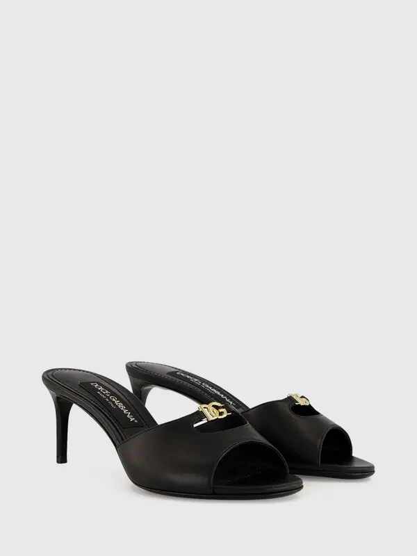 Dolce & Gabbana Smooth Lambskin Mules With Dg Monogram Logo And Mid Heel