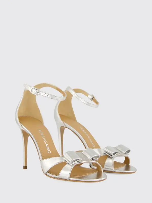 FERRAGAMO Vara Laminated Lambskin Sandals With Bow And Stiletto Heel