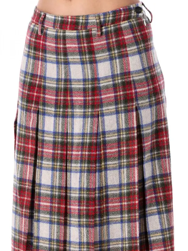 MAISON MARGIELA Pleated Tartan Midi Skirt In Wool Blend