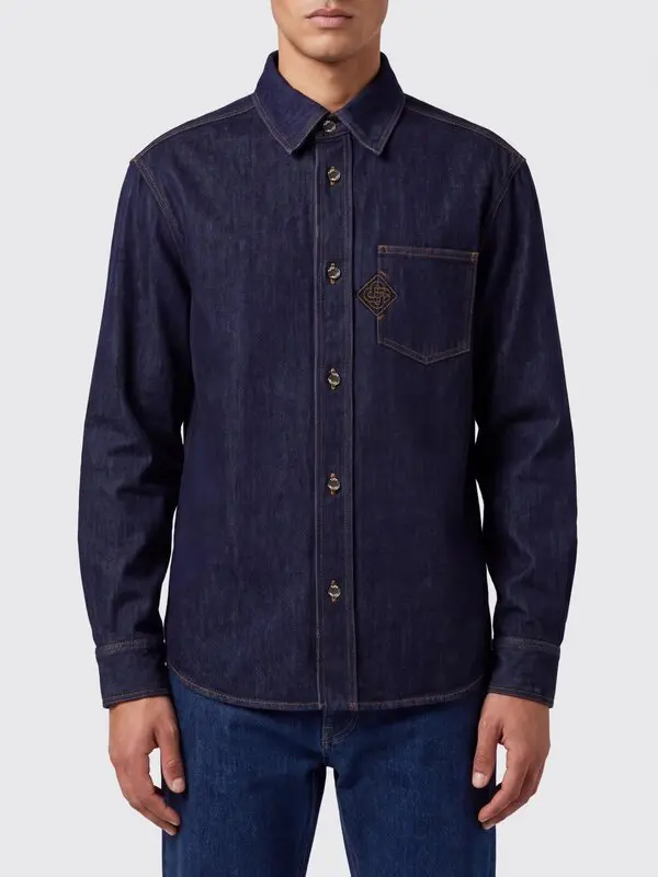 Casablanca Cotton Denim Shirt With Patch Pockets And French Collar
