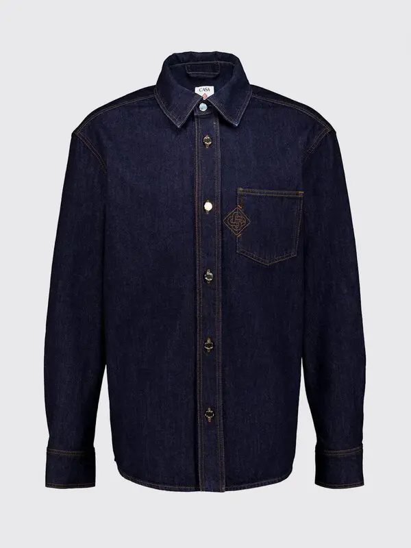 Casablanca Cotton Denim Shirt With Patch Pockets And French Collar