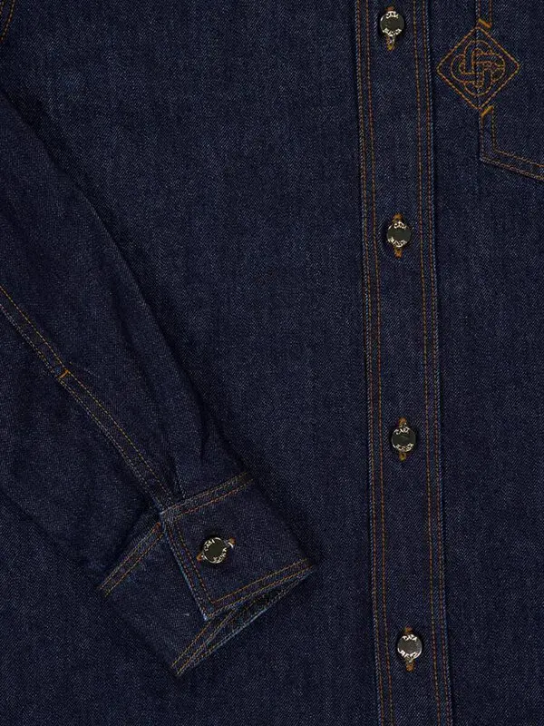 Casablanca Cotton Denim Shirt With Patch Pockets And French Collar
